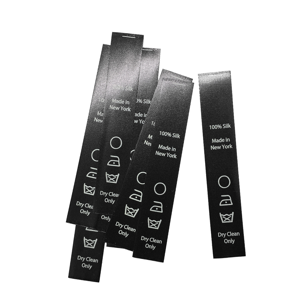 Custom printed black satin care label make the order online