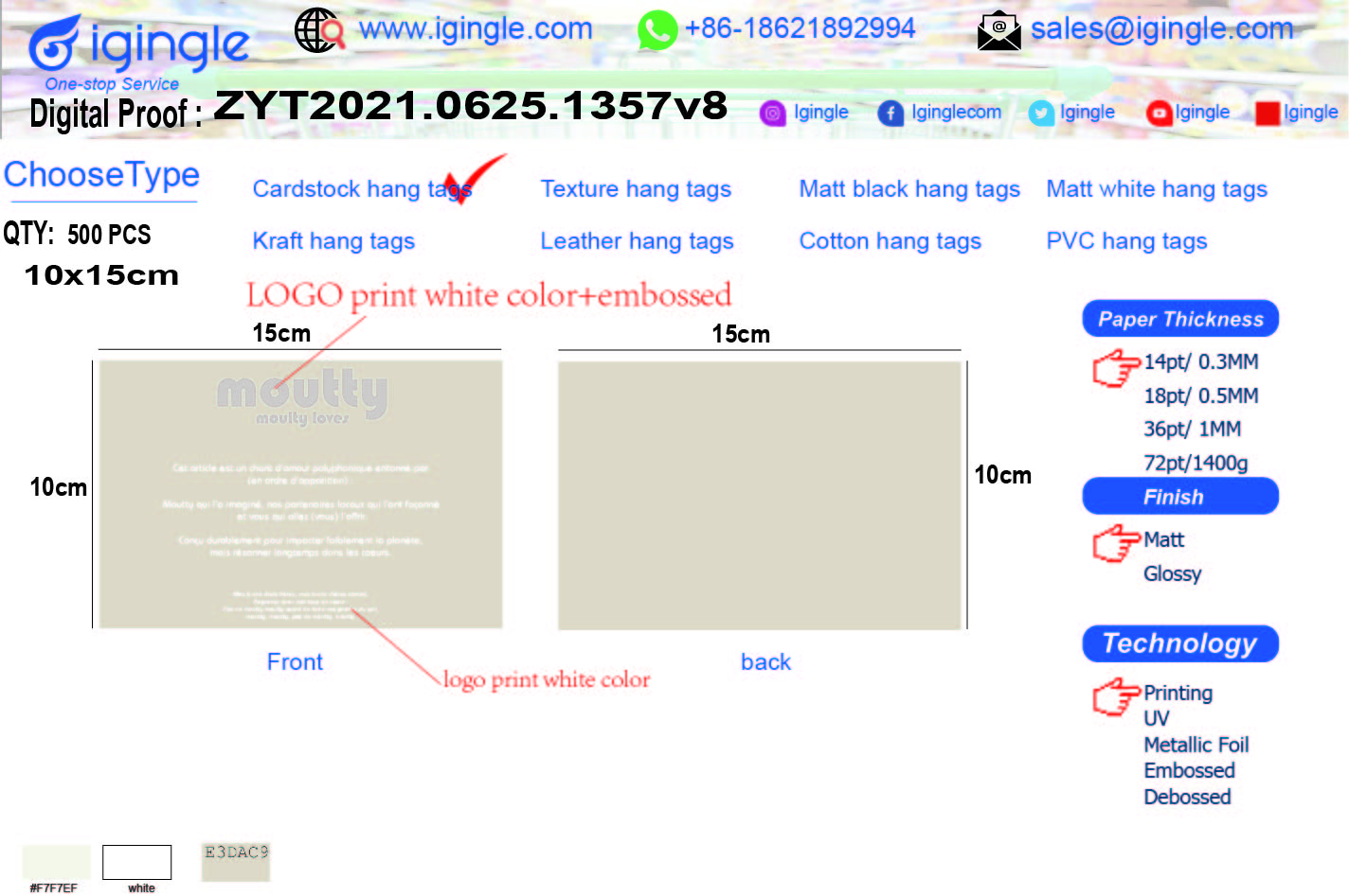 Custom Embossed cardstock hangtag ZYT2021.0625.1357v8 to France